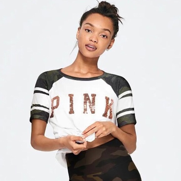 PINK Victoria's Secret | Tops | Pink Bling Perfect Ringer Crew Tee 2 ...